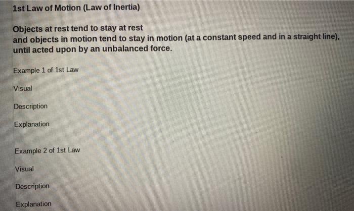Solved 1st Law of Motion (Law of Inertia) Objects at rest | Chegg.com