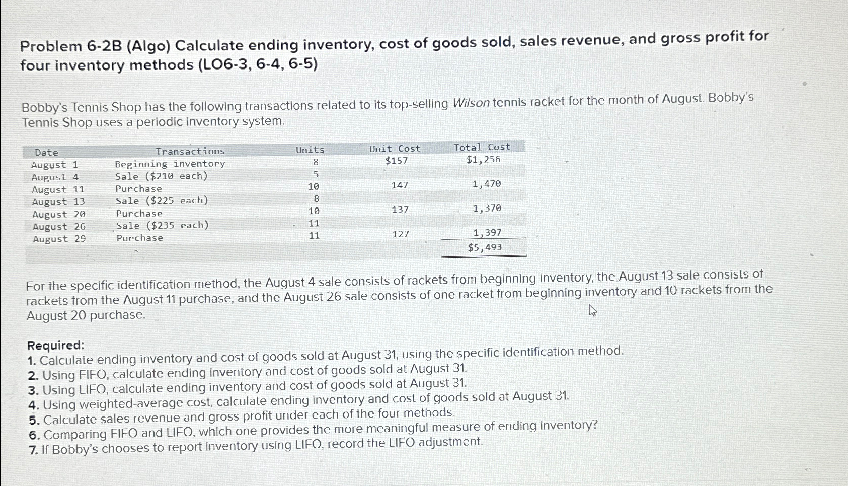 Problem 6-2B (Algo) ﻿Calculate ending inventory, cost | Chegg.com