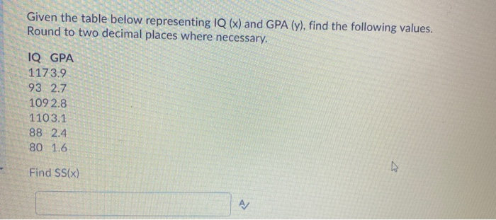 Solved Given the table below representing IQ (x) and GPA | Chegg.com