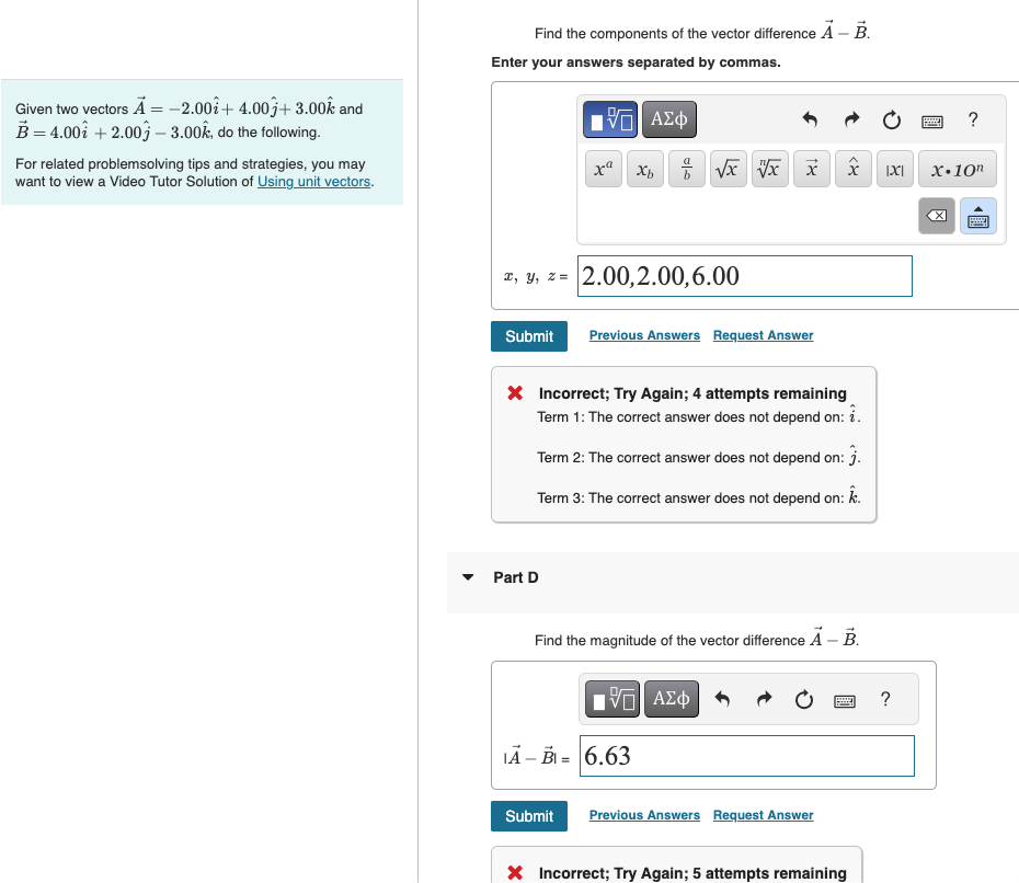 Solved Find the components of the vector difference | Chegg.com