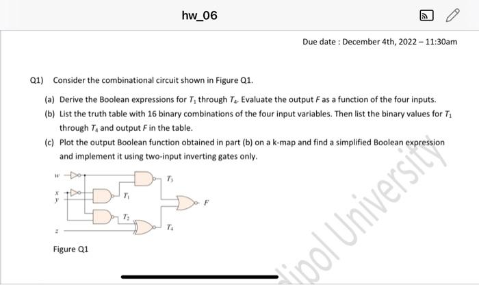 Q1) Consider the combinational circuit shown in | Chegg.com