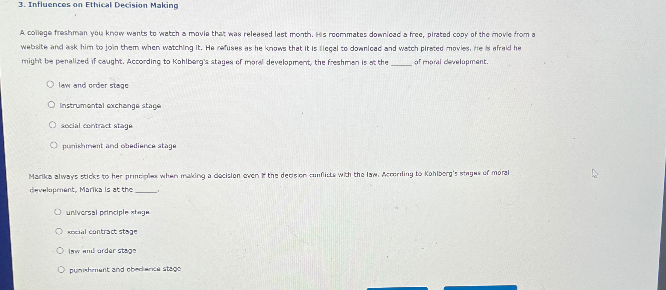 Solved Influences on Ethical Decision MakingA college | Chegg.com