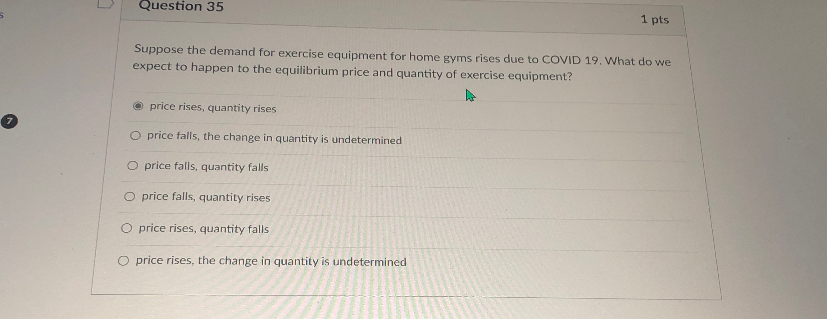 Solved Question 351 ﻿ptsSuppose the demand for exercise | Chegg.com