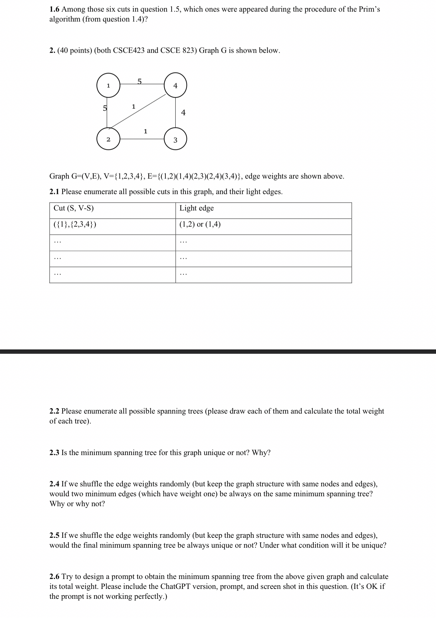 Solved 2.2 ﻿Please enumerate all possible spanning trees | Chegg.com