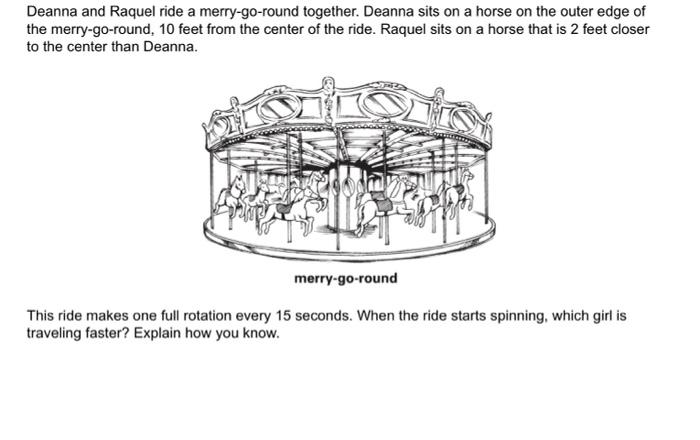 Solved Deanna and Raquel ride a merry-go-round together. | Chegg.com