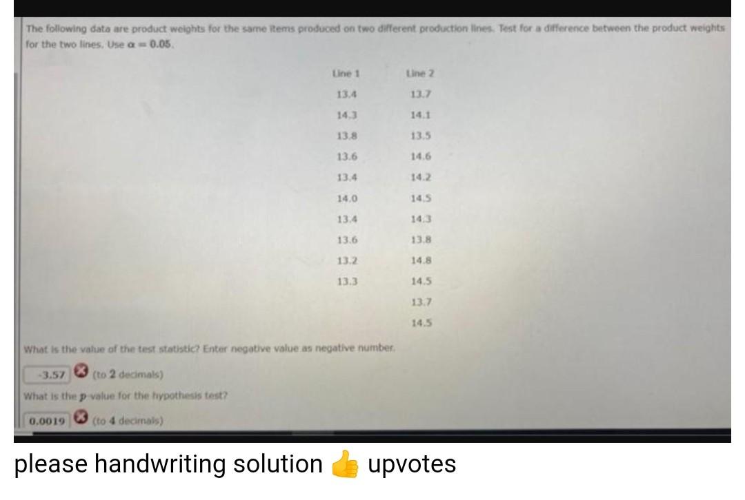 Solved The following data are product for the two lines. Use | Chegg.com