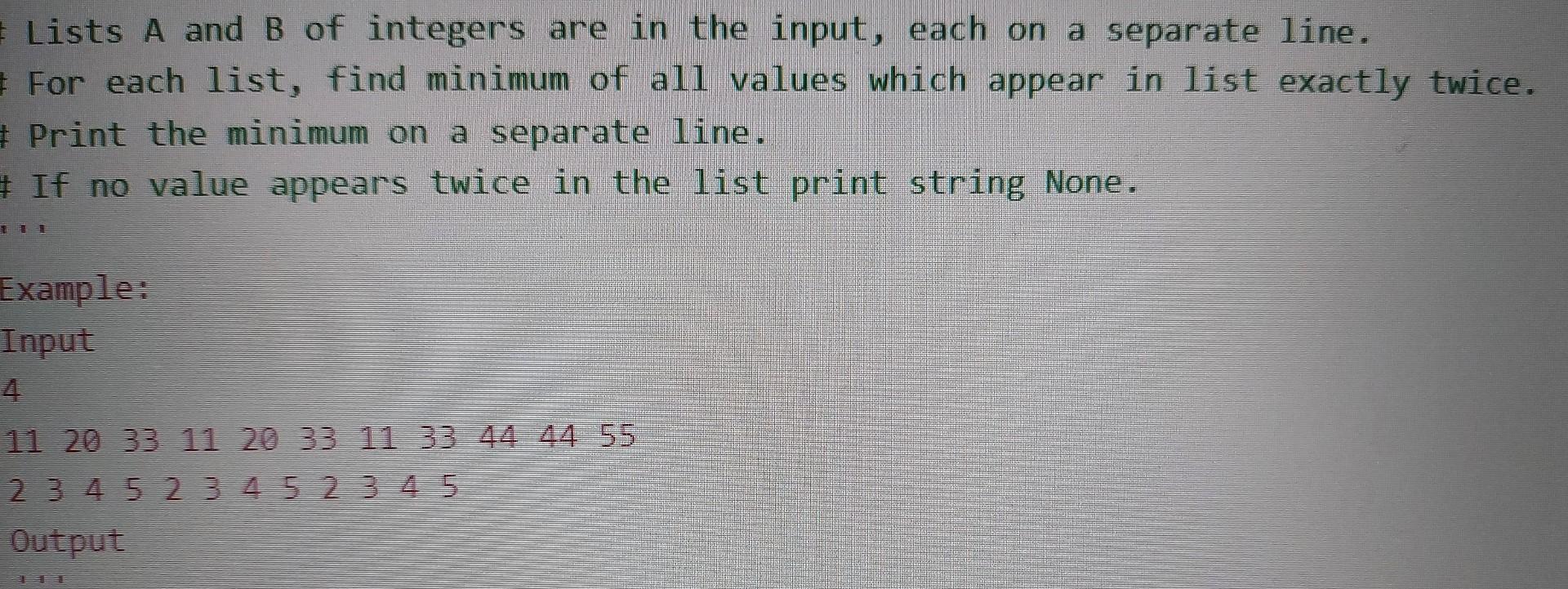 Solved Lists A and B of integers are in the input, each on a | Chegg.com