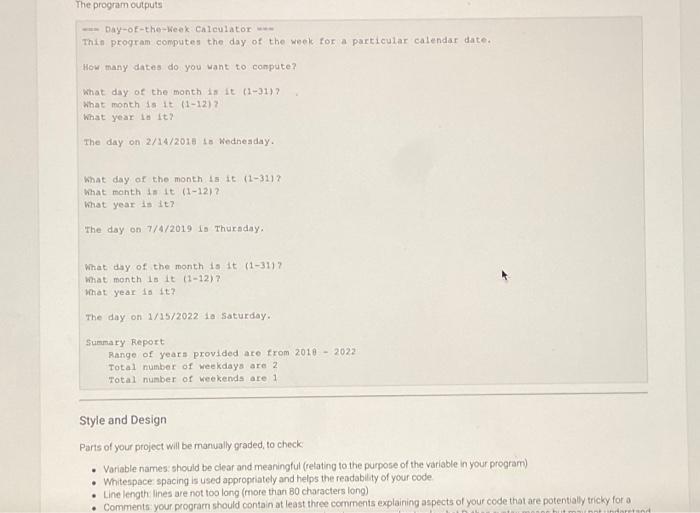 Solved 5.33 PROJ-1: Day-of-the-Week Calculator (Checkpoint | Chegg.com