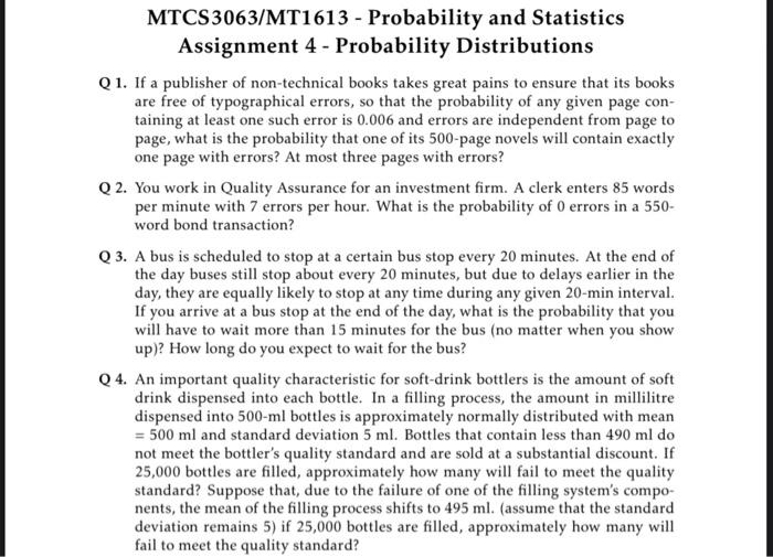 Solved MTCS3063/MT1613 - Probability and Statistics | Chegg.com
