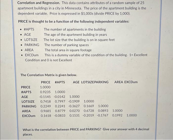 Solved Correlation and Regression. This data contains | Chegg.com