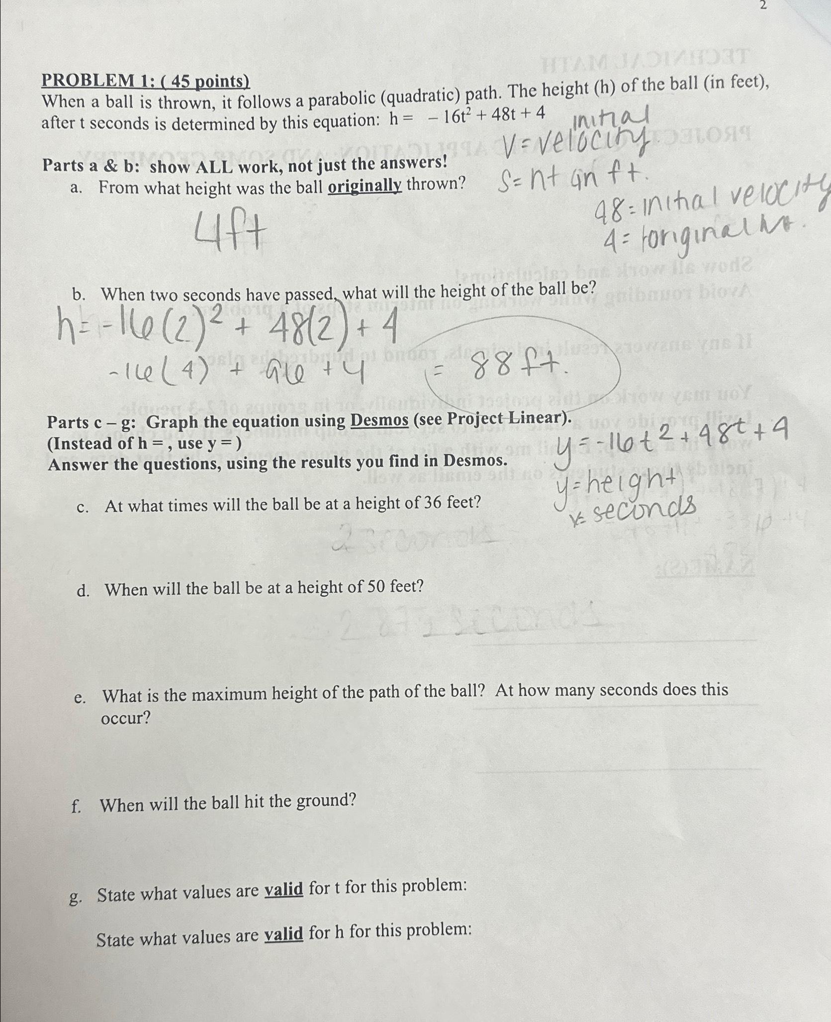 Solved PROBLEM 1: ( 45 ﻿points)When a ball is thrown, it | Chegg.com