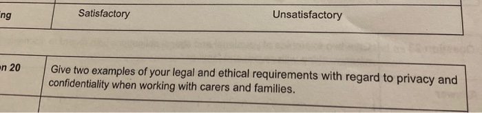 Solved Unsatisfactory ng Satisfactory n 20 Give two examples | Chegg.com