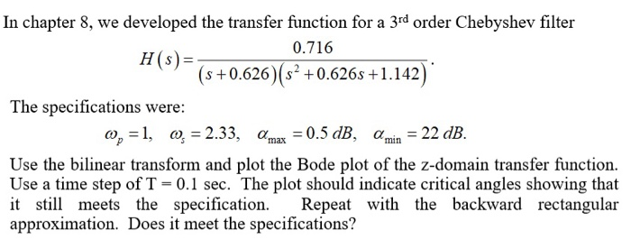 Solved In chapter 8, we developed the transfer function for | Chegg.com