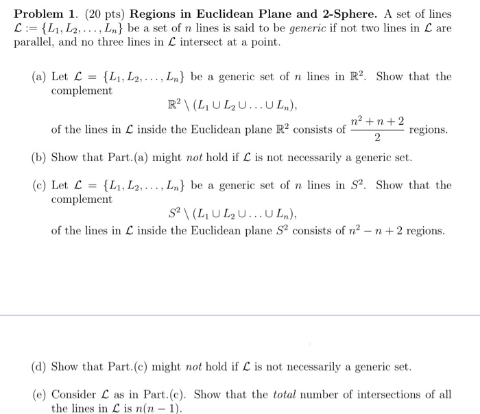Solved Problem 1. (20 pts) Regions in Euclidean Plane and | Chegg.com