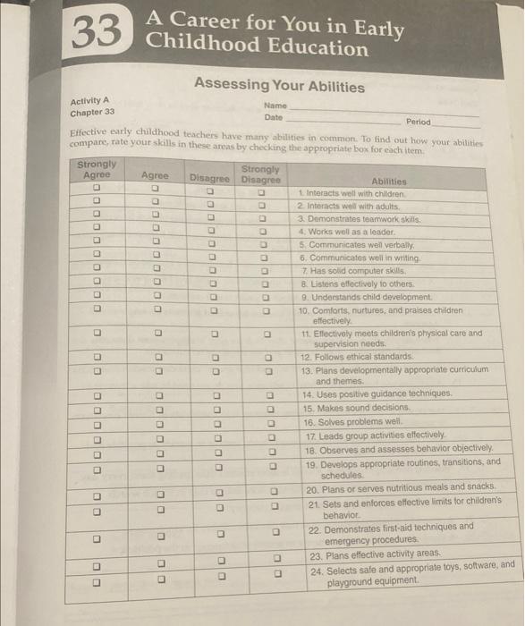 Solved Assessing Your Abilities Activity A Chapter 33 Name | Chegg.com