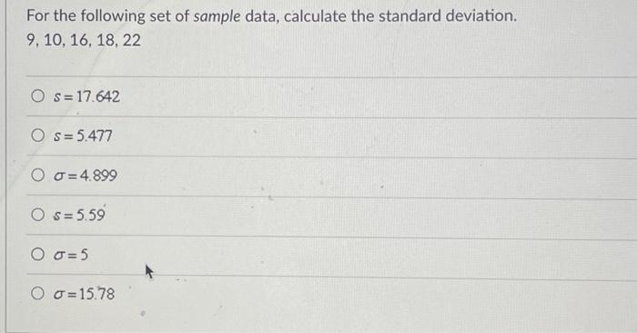 Solved For the following set of sample data, calculate the | Chegg.com