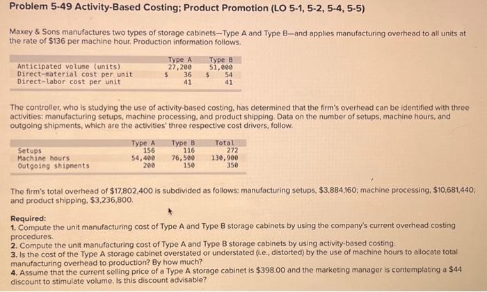 Solved Problem 5-49 Activity-Based Costing; Product | Chegg.com