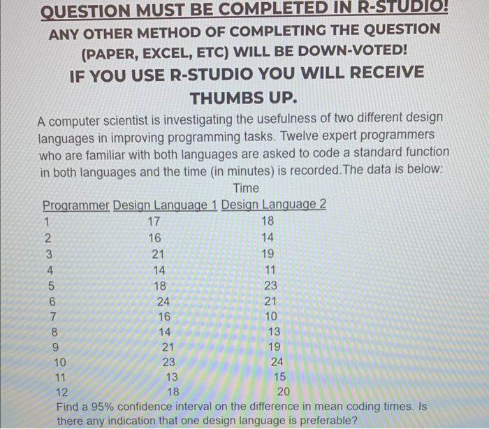 Solved QUESTION MUST BE COMPLETED INR-STUDIO! ANY OTHER | Chegg.com