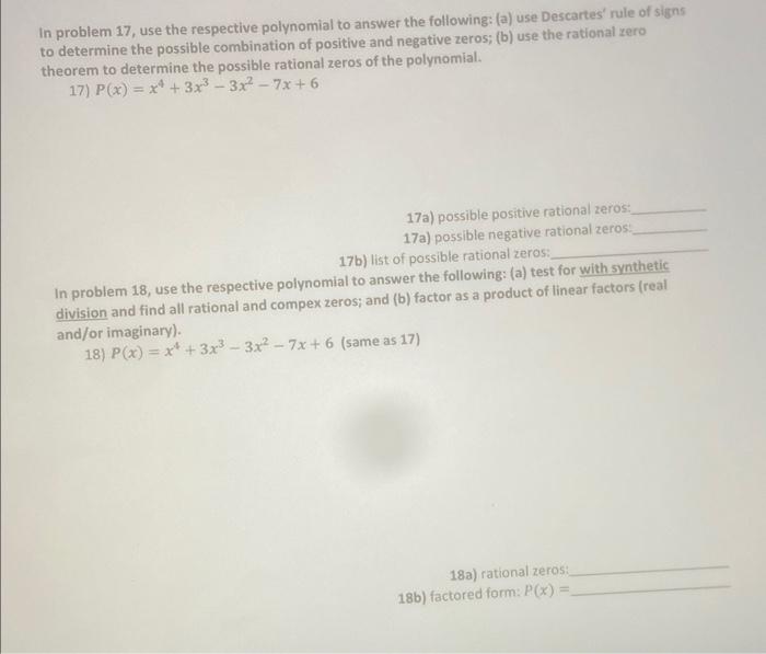 Solved In problem 17, use the respective polynomial to | Chegg.com