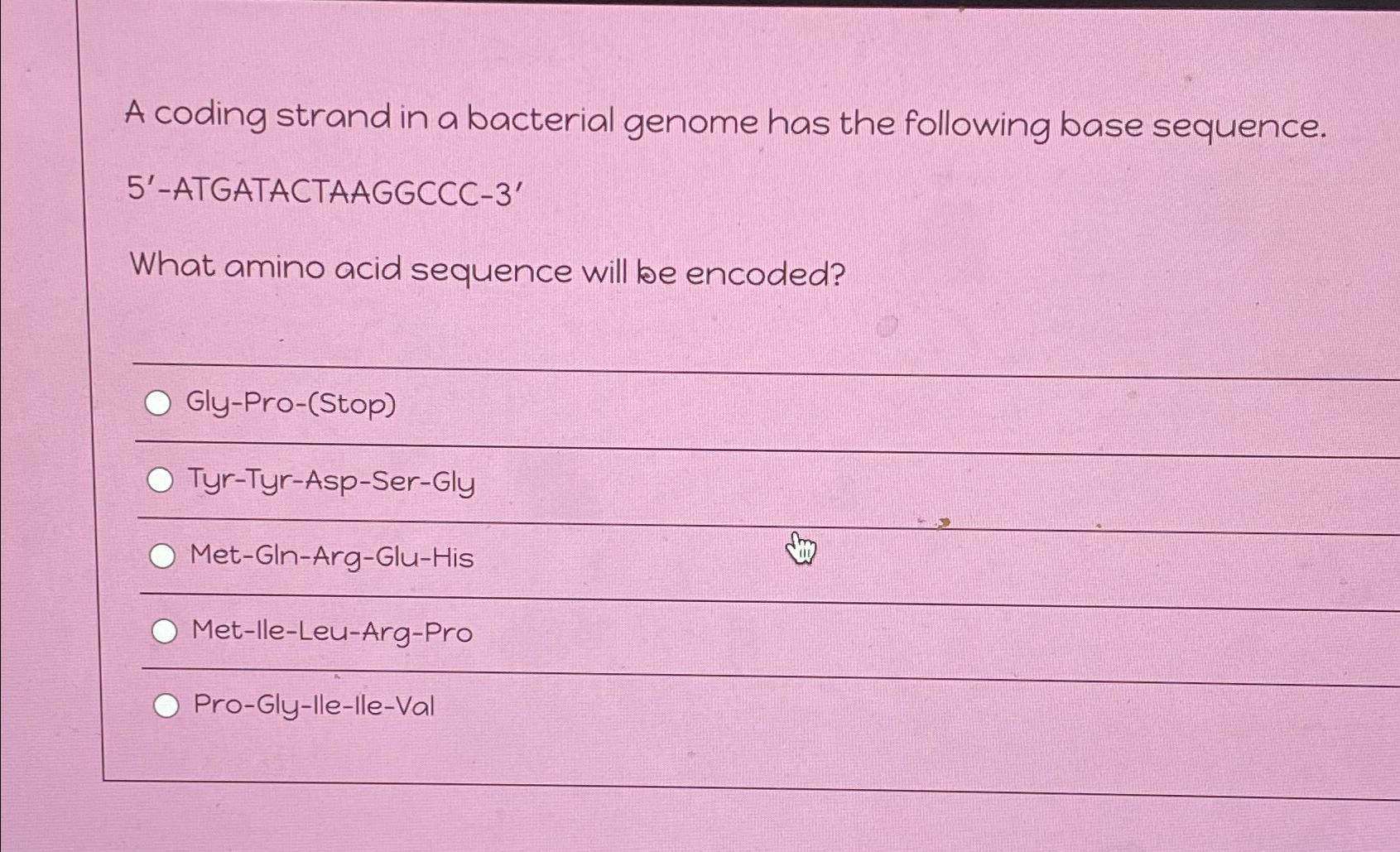 Solved A coding strand in a bacterial genome has the | Chegg.com