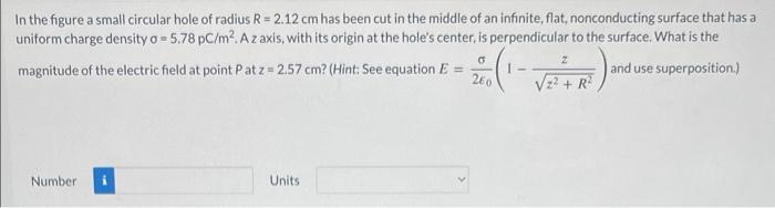 Solved In the figure a small circular hole of radius R=2.12 | Chegg.com