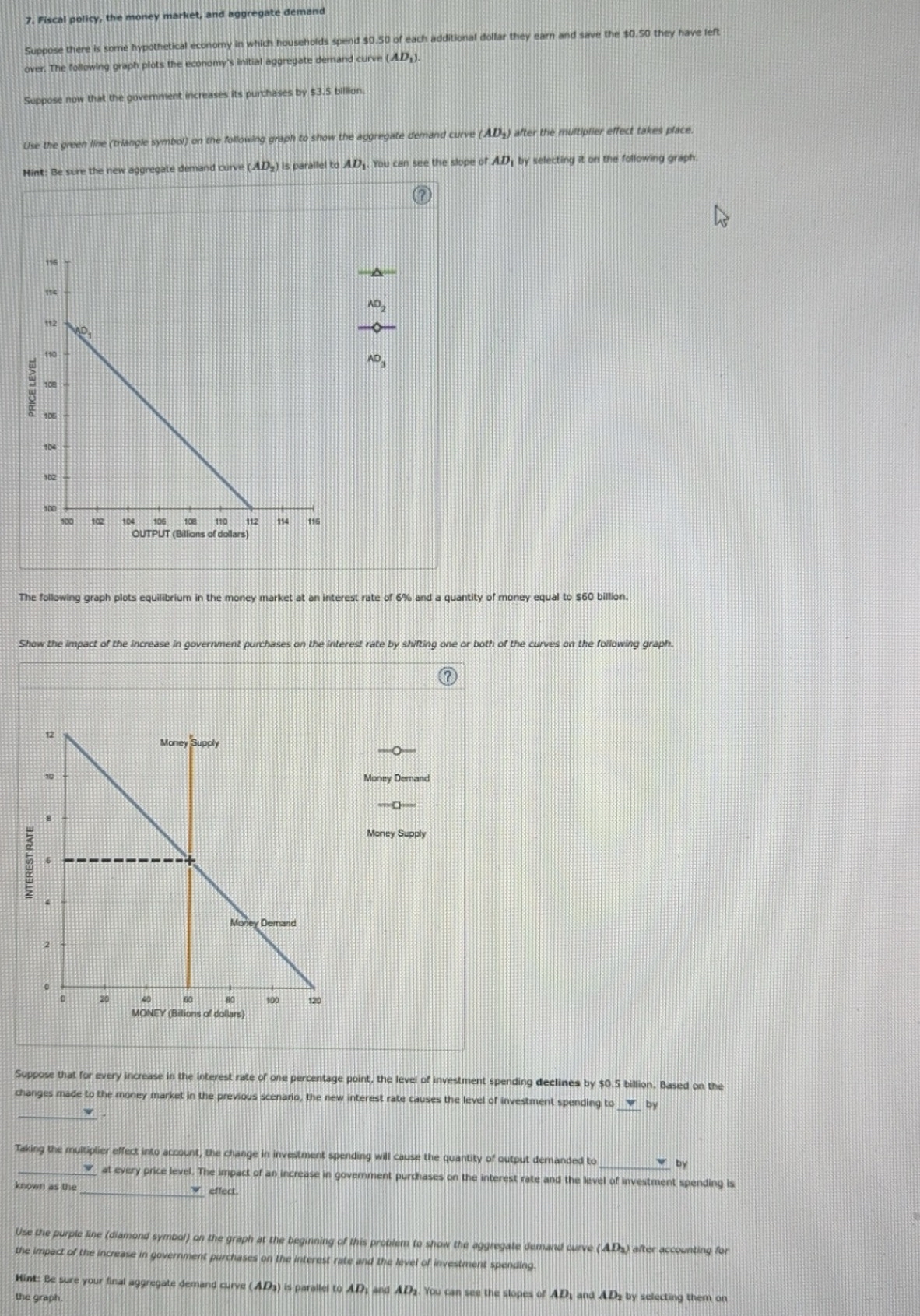 Solved Fiscal policy, the money market, and aggregate | Chegg.com