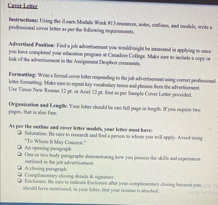Instructions: Using the iLearn Module Week #13 | Chegg.com