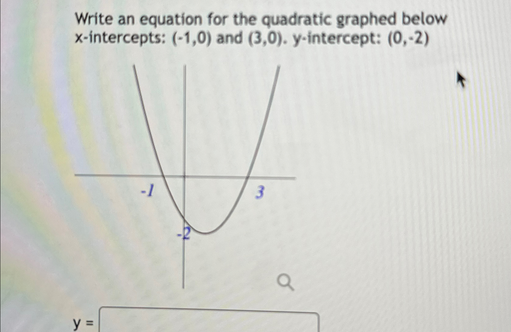 Solved Write an equation for the quadratic graphed below | Chegg.com