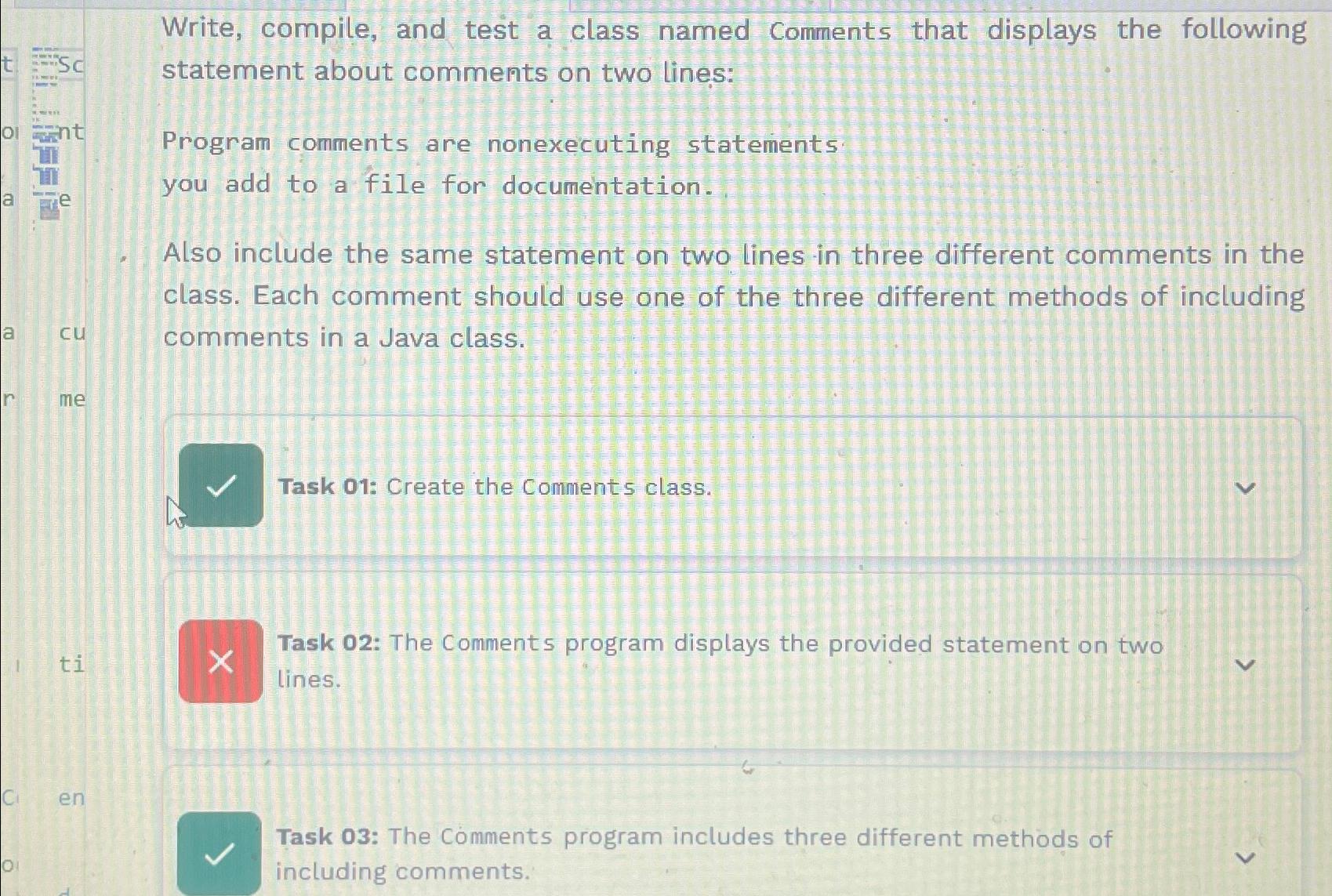 Solved Write, compile, and test a class named Comments that | Chegg.com