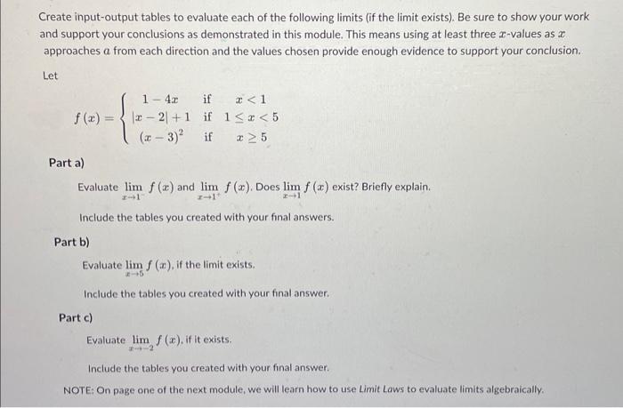 Solved Create input-output tables to evaluate each of the | Chegg.com
