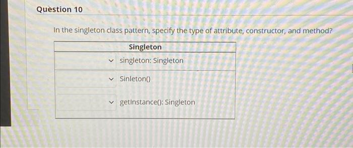 Solved Question 10 In the singleton class pattern, specify | Chegg.com