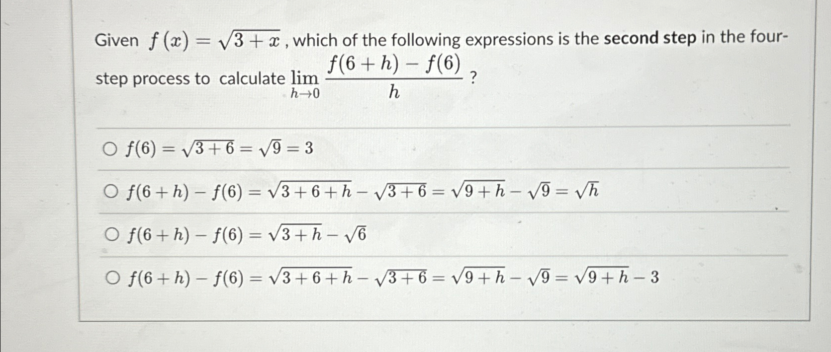 Solved Given f(x)=3+x2, ﻿which of the following expressions | Chegg.com