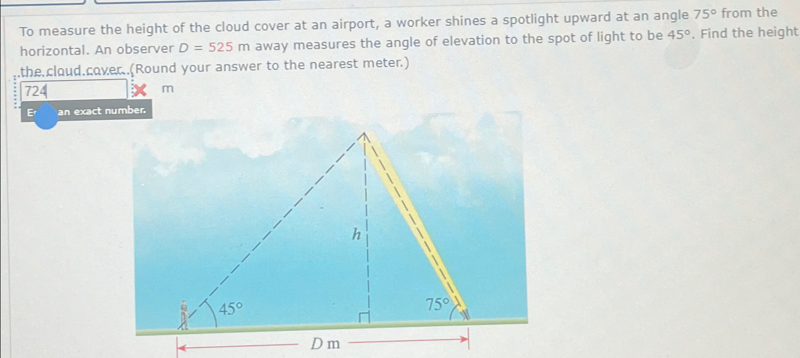 Solved To measure the height of the cloud cover at an | Chegg.com