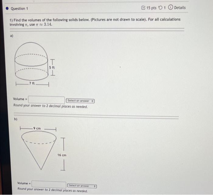Solved 1) Find the volumes of the following solids below. | Chegg.com