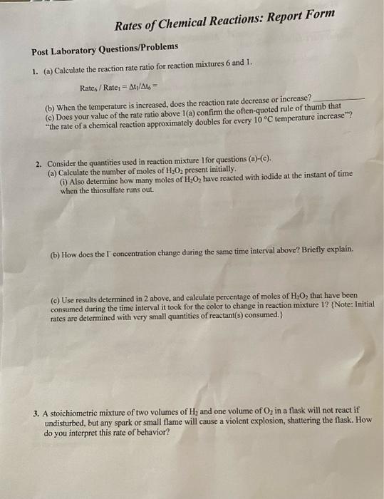 Rates of Chemical Reactions: Report Form Post | Chegg.com