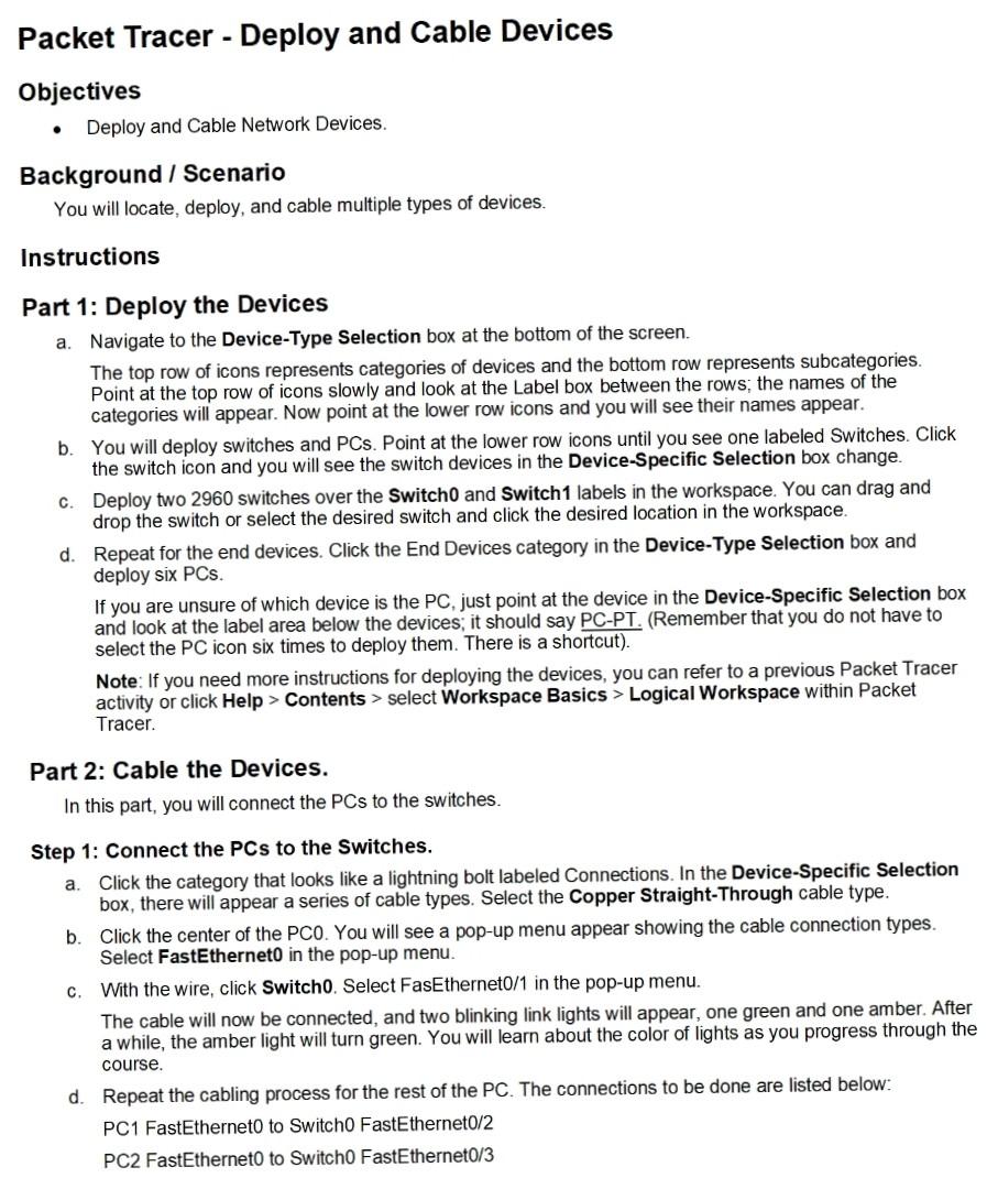Solved Packet Tracer - Deploy and Cable Devices Objectives | Chegg.com