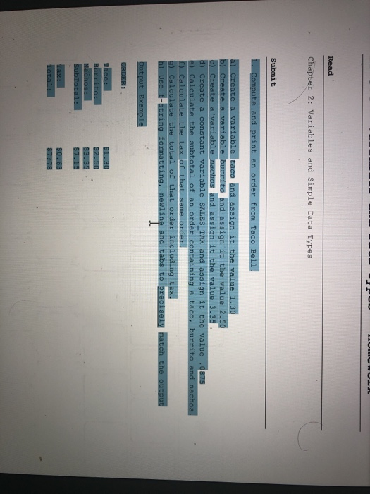 Solved Write A Python Progrem 1 Compute And Print An Order 4612