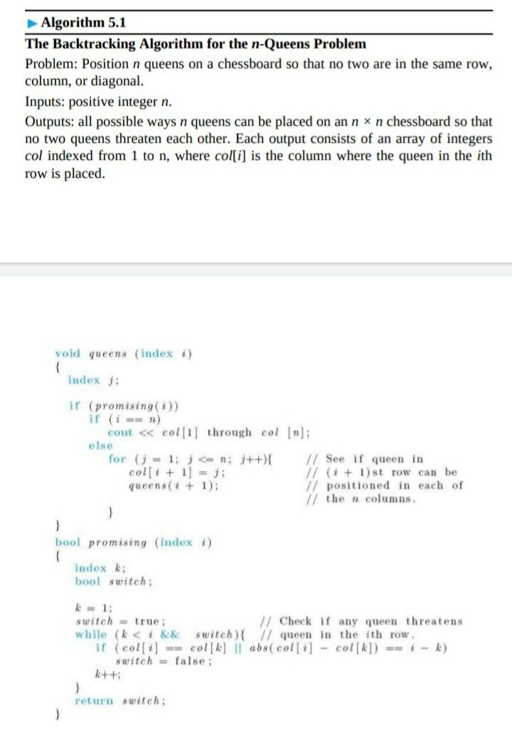 Solved 7. Improve the Backtracking algorithm for the | Chegg.com