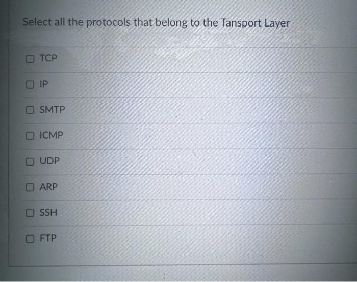 Solved Select all the protocols that belong to the Tansport | Chegg.com
