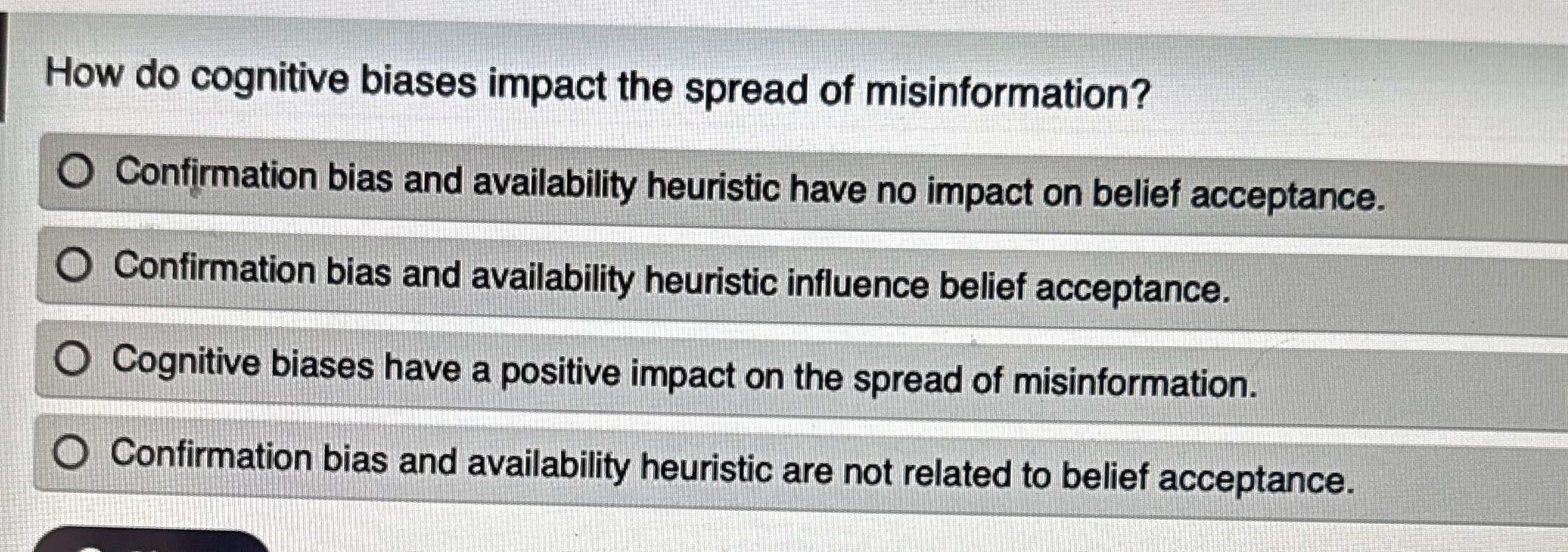 Solved How do cognitive biases impact the spread of | Chegg.com