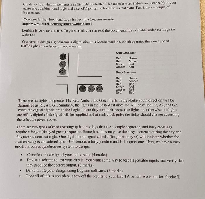 Solved Create a circuit that implements a traffic light | Chegg.com