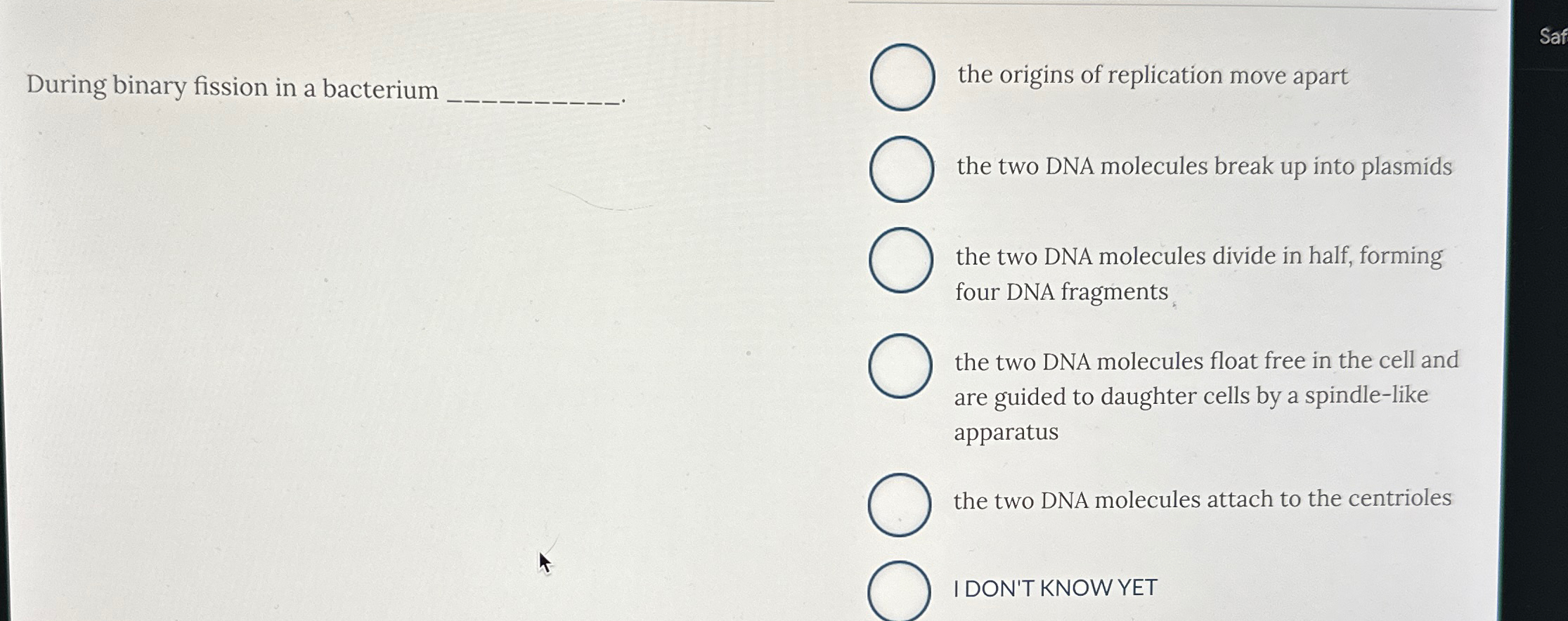 Solved During binary fission in a bacteriumDuring binary | Chegg.com