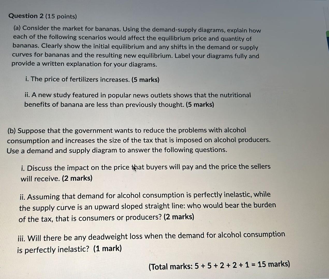 Solved Question 2 (15 points) (a) Consider the market for | Chegg.com