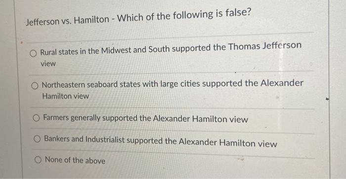 Solved Jefferson vs. Hamilton - Which of the following is | Chegg.com