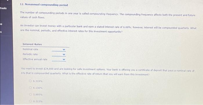 Solved Tools S S 12. Nonannual compounding period The number | Chegg.com