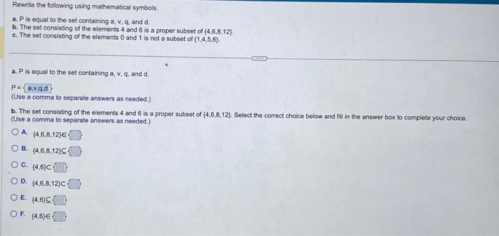 Solved Rewrite the following using mathematical symbols a. P | Chegg.com