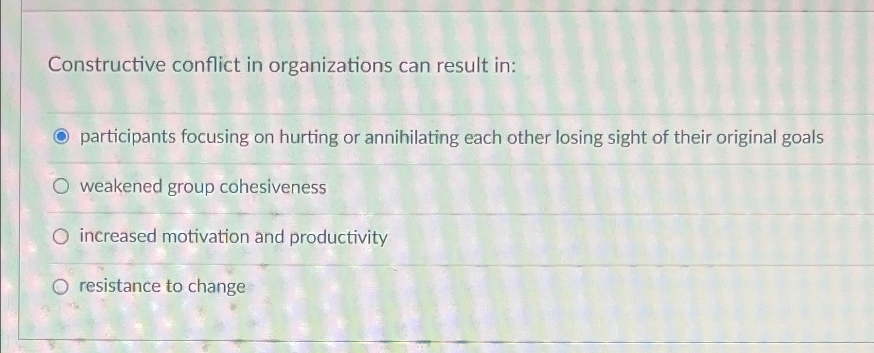 Solved Constructive conflict in organizations can result | Chegg.com