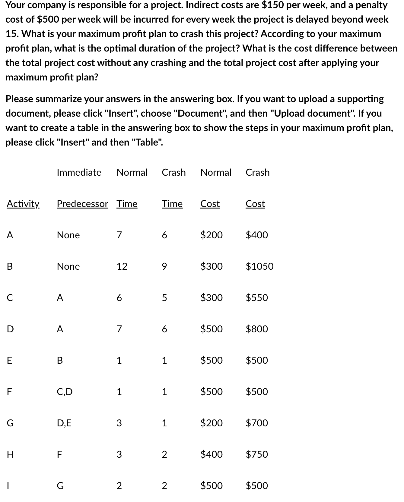 Solved Your company is responsible for a project. Indirect | Chegg.com