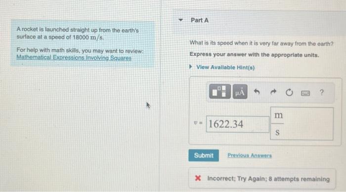 Solved A rocket is launched straight up from the earth's | Chegg.com