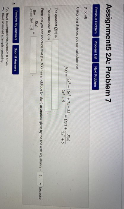 Solved Assignments 2a Problem 7 Previous Problem Problem